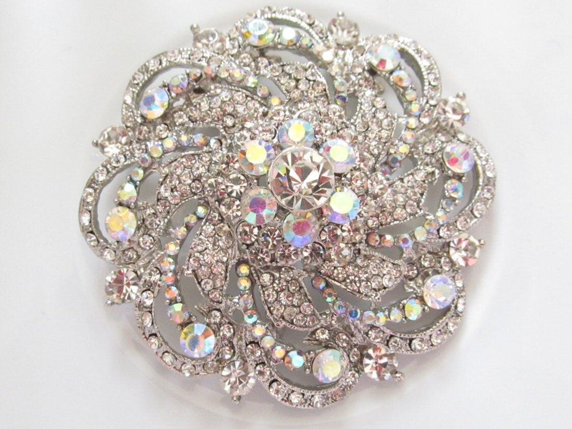 Large Rhinestone Brooch / Bridal Brooch / Crystal Brooch