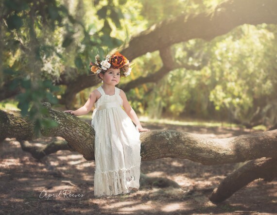 Items Similar To Rustic Flower Girl Dress Boho Lace Maxi Dress Ivory