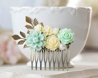Mint green hair comb | Etsy