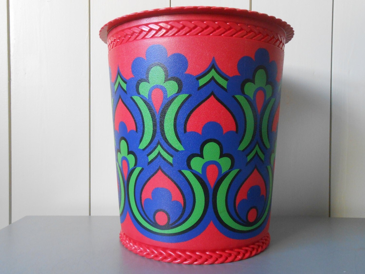 Rare EMSA 1970s trash can / waste paper bin. Red / pink with a ...