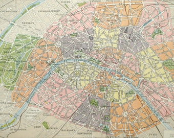 Vintage paris map | Etsy