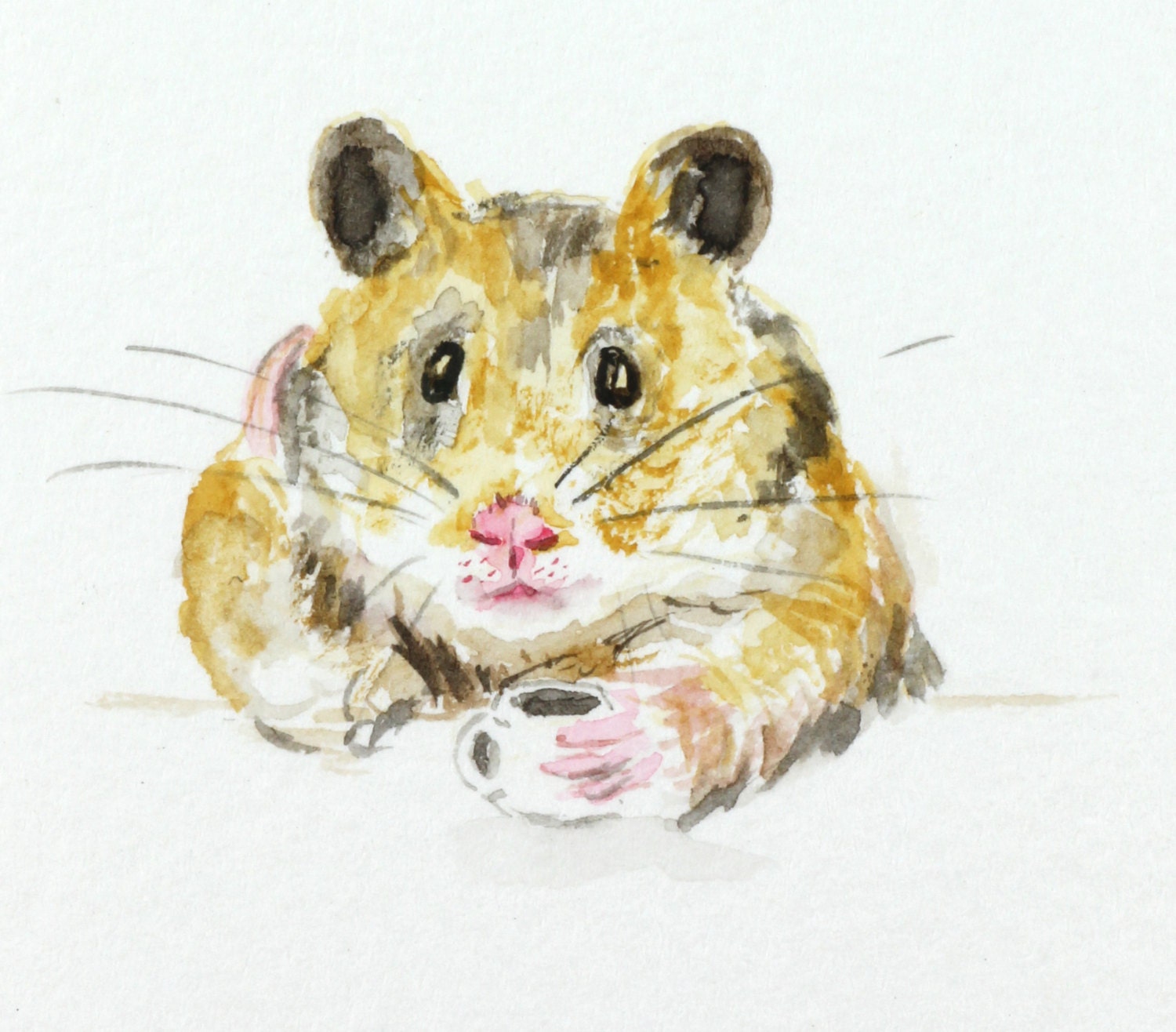 Original painting Hamster drinking coffee mini painting
