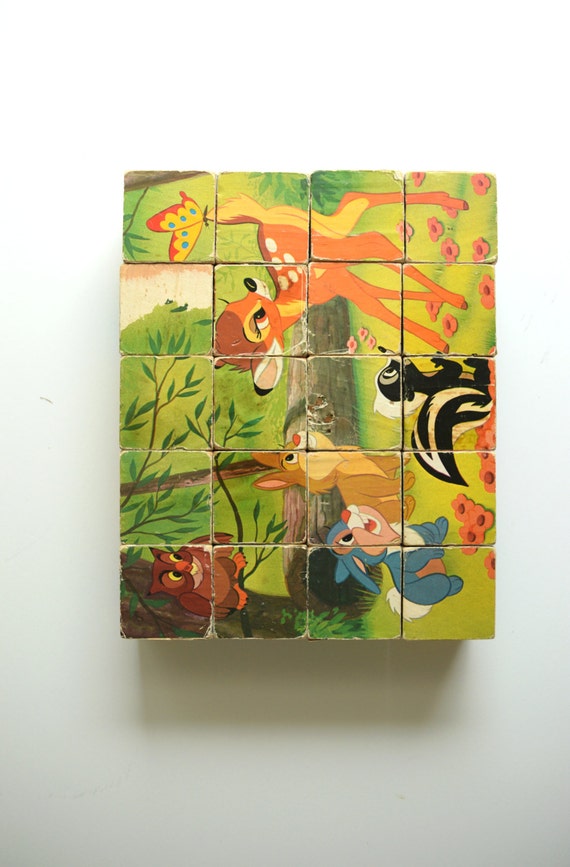 Vintage Disney Block Puzzle . Antique Wood Blocks . Wood