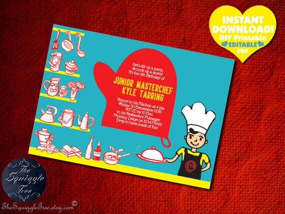 Items similar to JUNIOR MASTERCHEF Birthday Party Invitation Chef ...