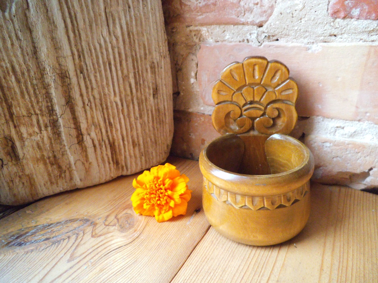 Vintage Wooden Salt Cellar – Hand carved Salt Vessel – Folk Art ...