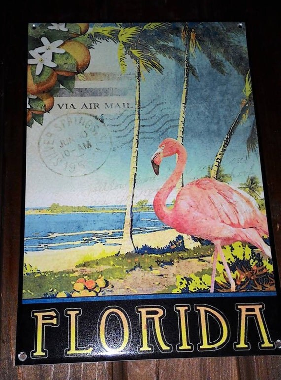 Items similar to Florida retro tin signs old Vintage illustration on ...