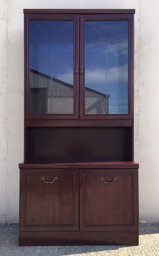 Mahogany Veneer Display/Wall Unit with Shelving & Cupboard – Haute Juice