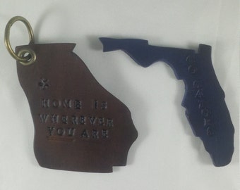 Initial Keychain Rectangle Monogram Keychain Leather Key