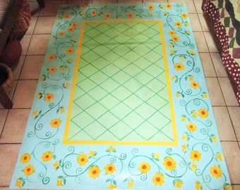 Items similar to FLOORCLOTH Hand Painted Canvas Rug 3'x56'' WHIMSICAL ...