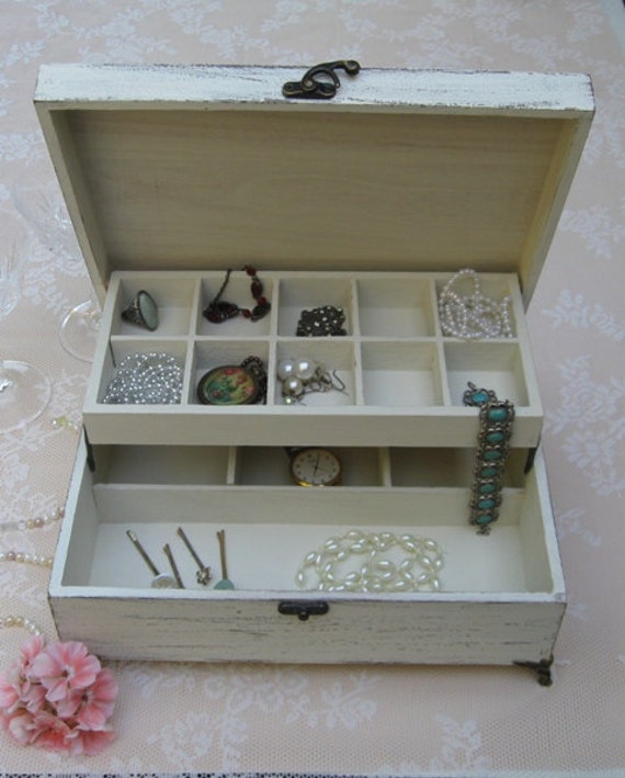 JEWELRY BOX Cream Color Shabby Chic Home Decor with by tammnoony