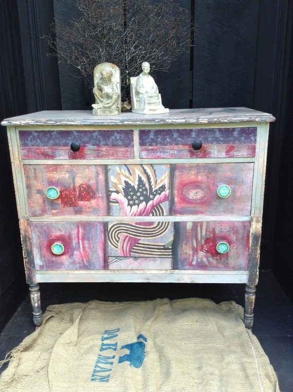 Painted Dresser Bohemian Dresser Hand Painted Dresser
