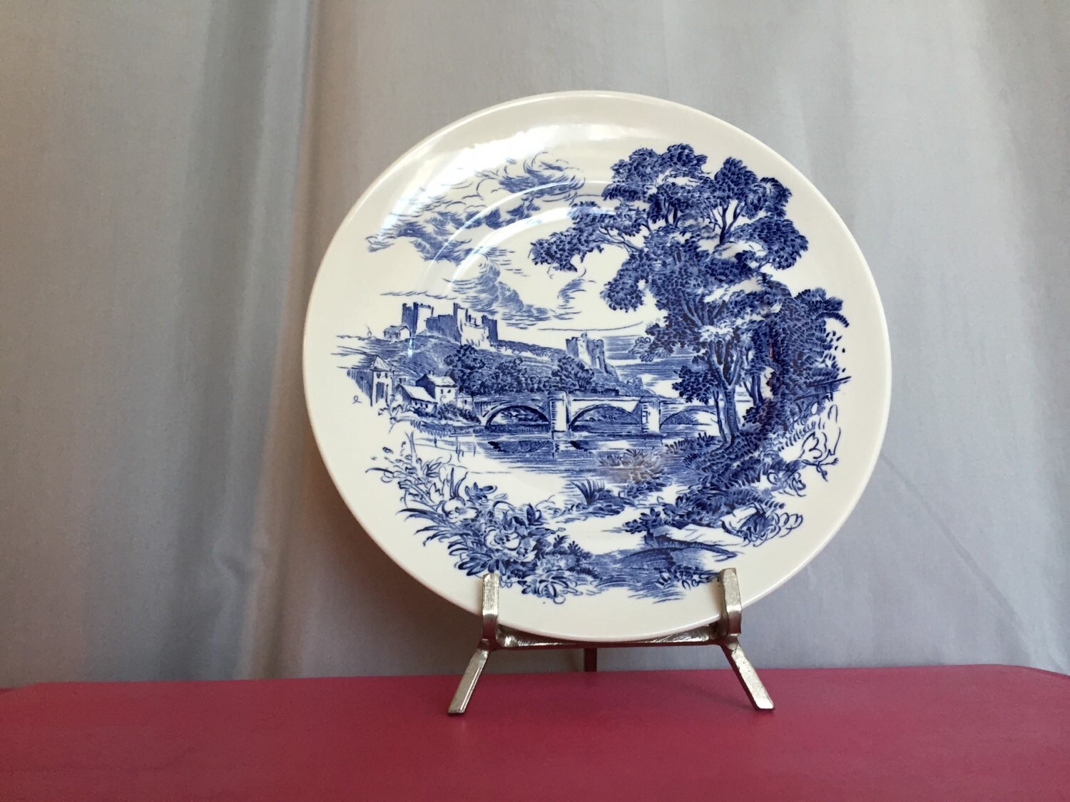 Blue Transferware Plate White Ceramic Serving Dish Vintage Countryside ...