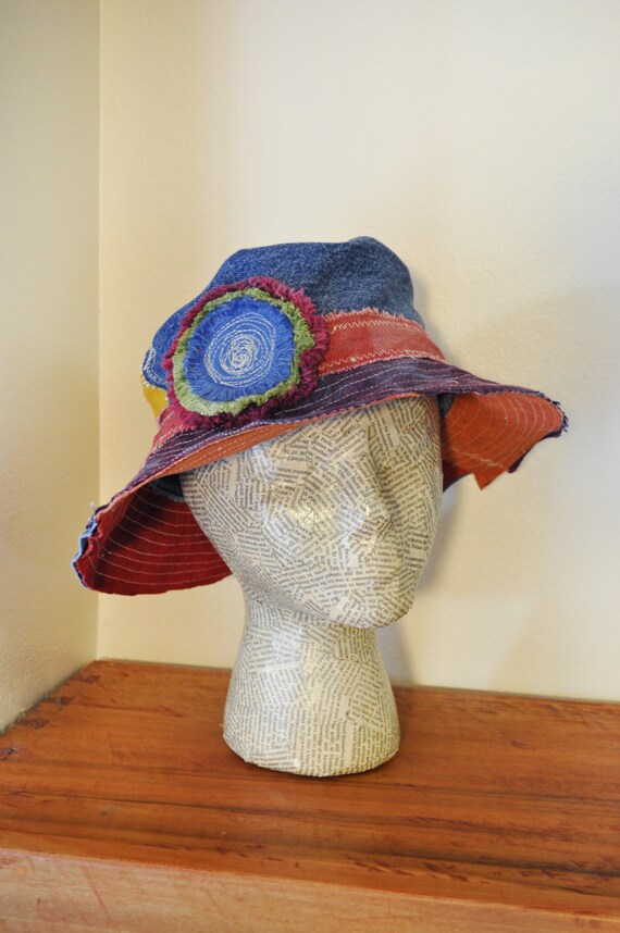 Dyed Distressed Denim Beach Bucket Sun HAT 49 Rustic Green