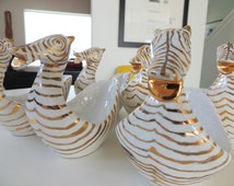 6 early rare mid century hand painted Bitossi gold zebra dishes
