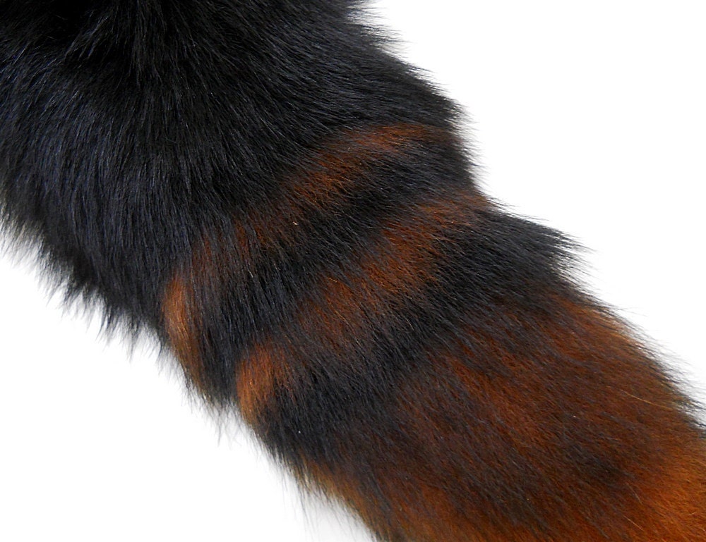 Black and Dark Orange Brown Striped Fox Fluffy Long Fur Wolf