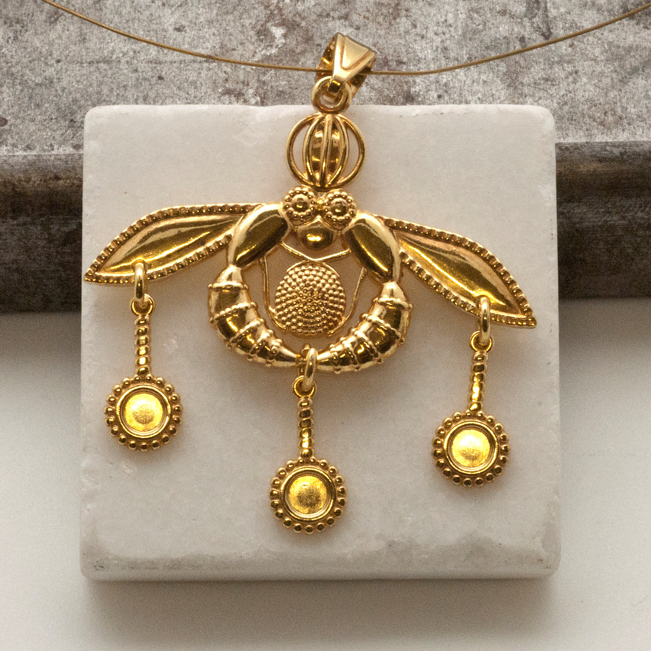 Gold Greek Necklace, Malia Bees Pendant Ancient Minoan Crete