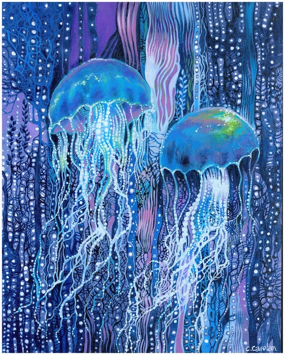 Jellyfish art print Jellyfish dreams blues by CatherineCarolanArt ...