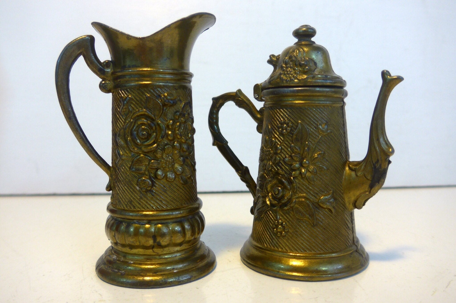 Vintage Small Pair Metal Home Decor Pitchers - Shabby Chic Display ...