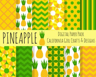 Tropical fruits: PINEAPPLE DIGITAL PAPERS with