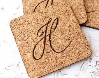 Personalized wooden coasters monogram by CorkCountryCottage