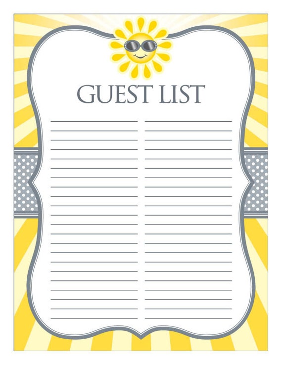 Instant Download Sunshine Guest List Printable You Are My