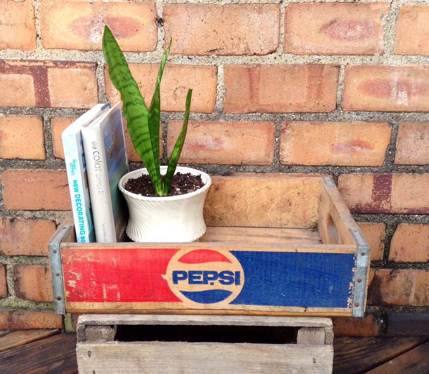 Vintage 1977 Red & White PEPSI COLA Wooden Beverage Box Crate Storage ...