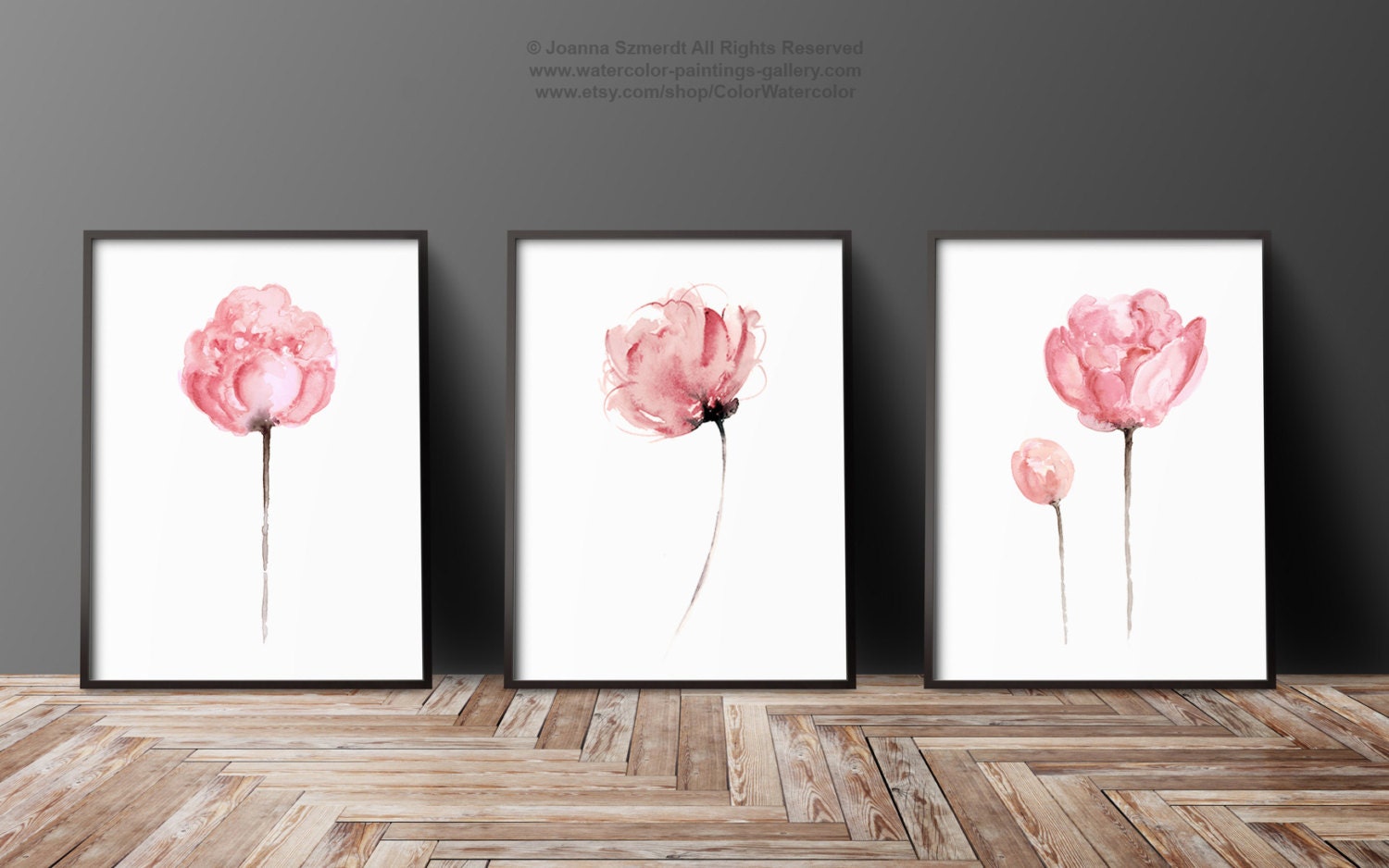 Peony Set of 3 Abstract Flower Peonies Art Print Minimalist