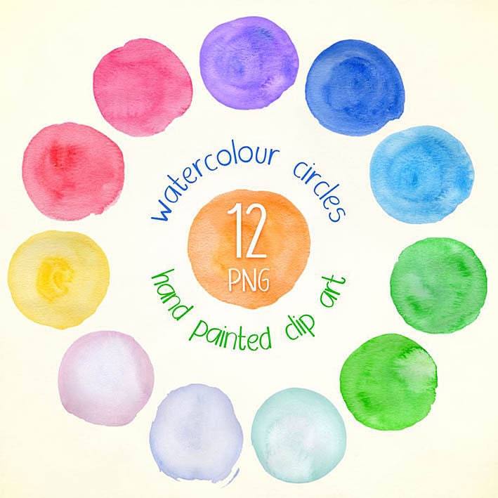 Watercolour circles digital clipart. Multi colour hand