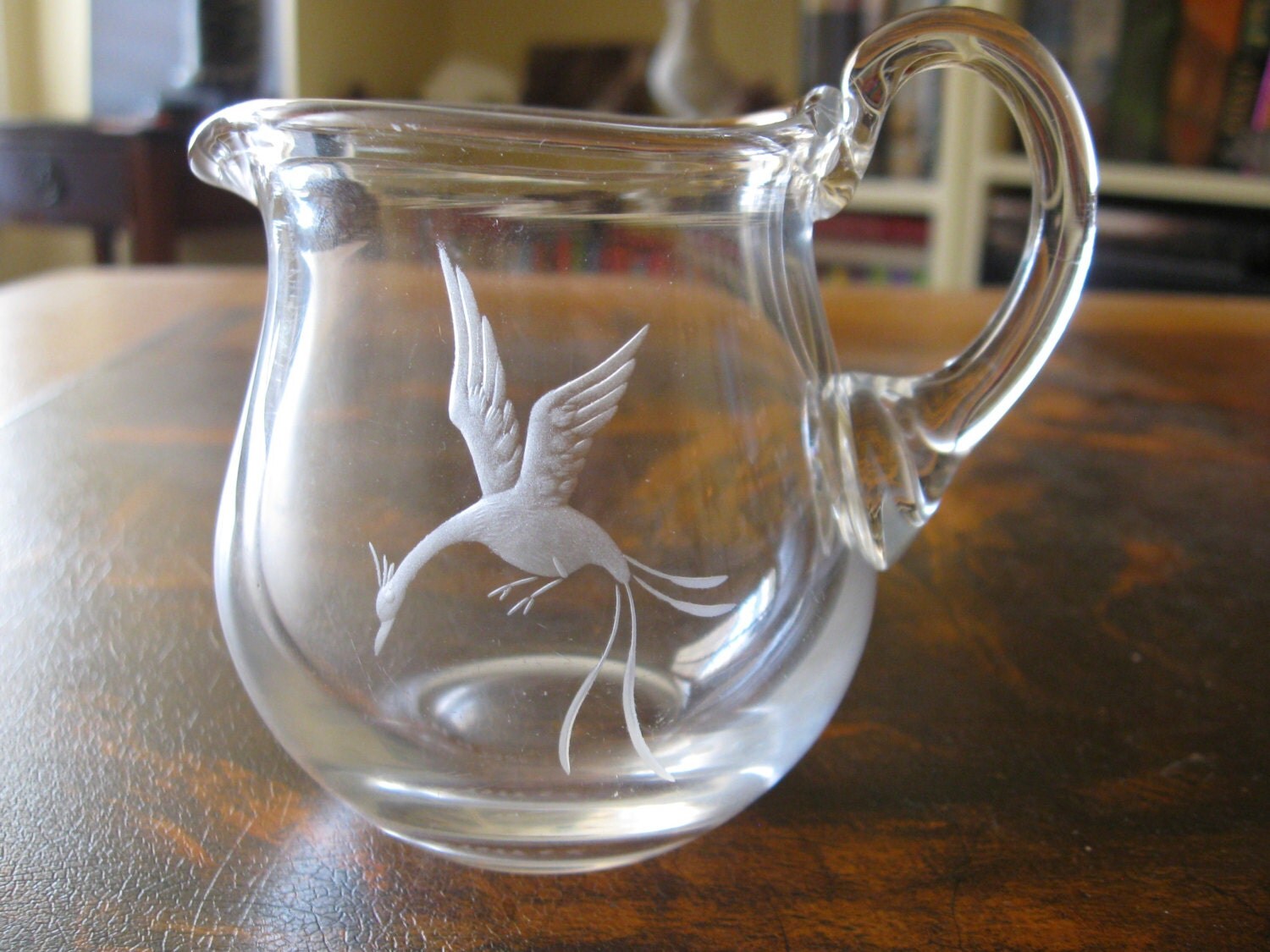 Vintage Clear Glass Small Cream Pitcher / Etched Glass Creamer with ...