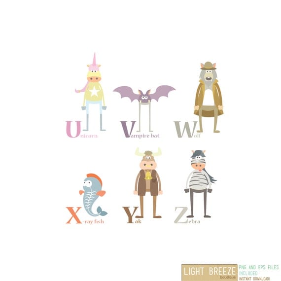 Animal ABC Digital Clipart & Vector Set Instant Download