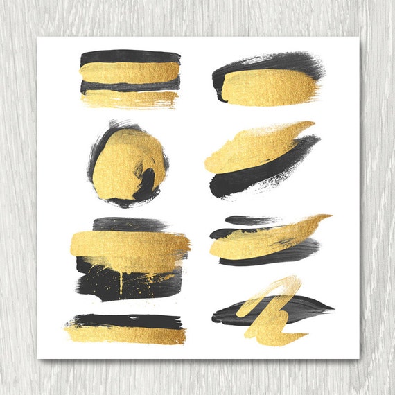 Gold Brush Strokes Clipart black & gold metallic glitter