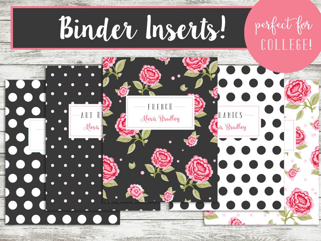 PRINTABLE Binder Covers Set of 5 Custom College
