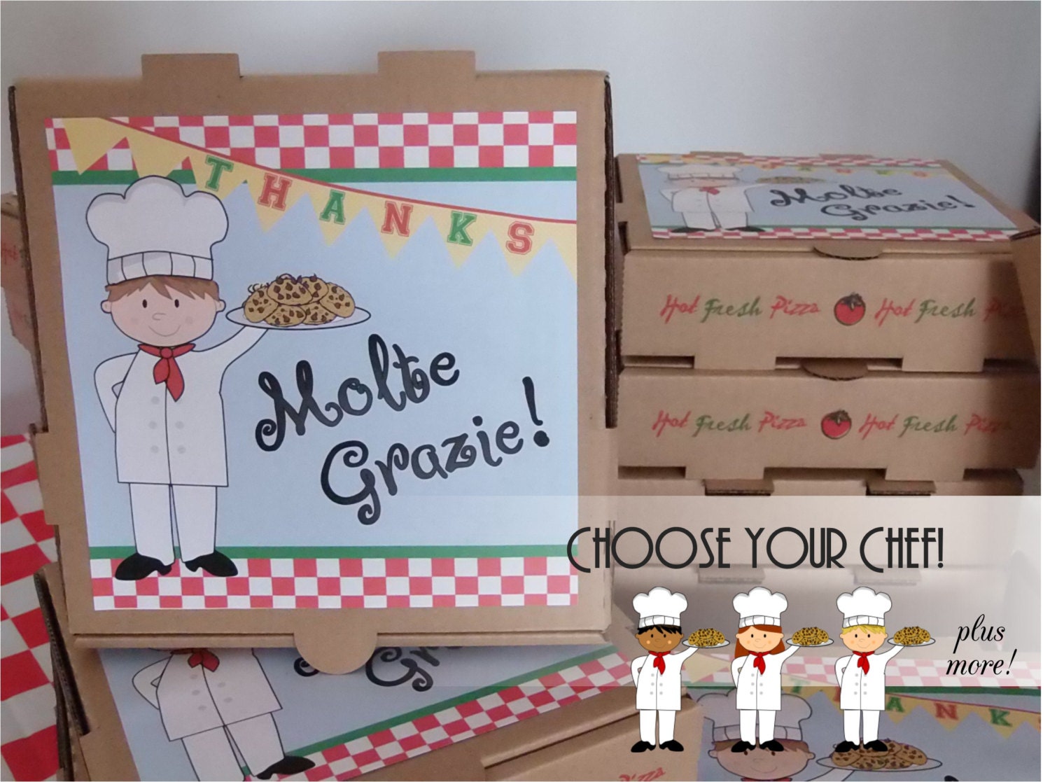 CUSTOMIZED Little Chef Party Favor Box 7 pizza box