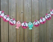 IT'S A GIRL Gone Fishing Theme Banner - Fish Baby Shower Banner - White ...