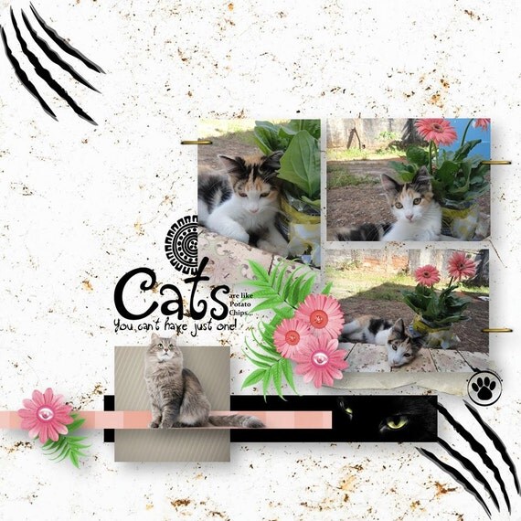 Digital Scrapbook kit for Pets, Cat theme - C For Cat embellishments ...
