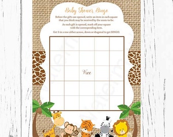 Items similar to Jungle Theme Baby Shower Games - Baby Bingo Cards ...