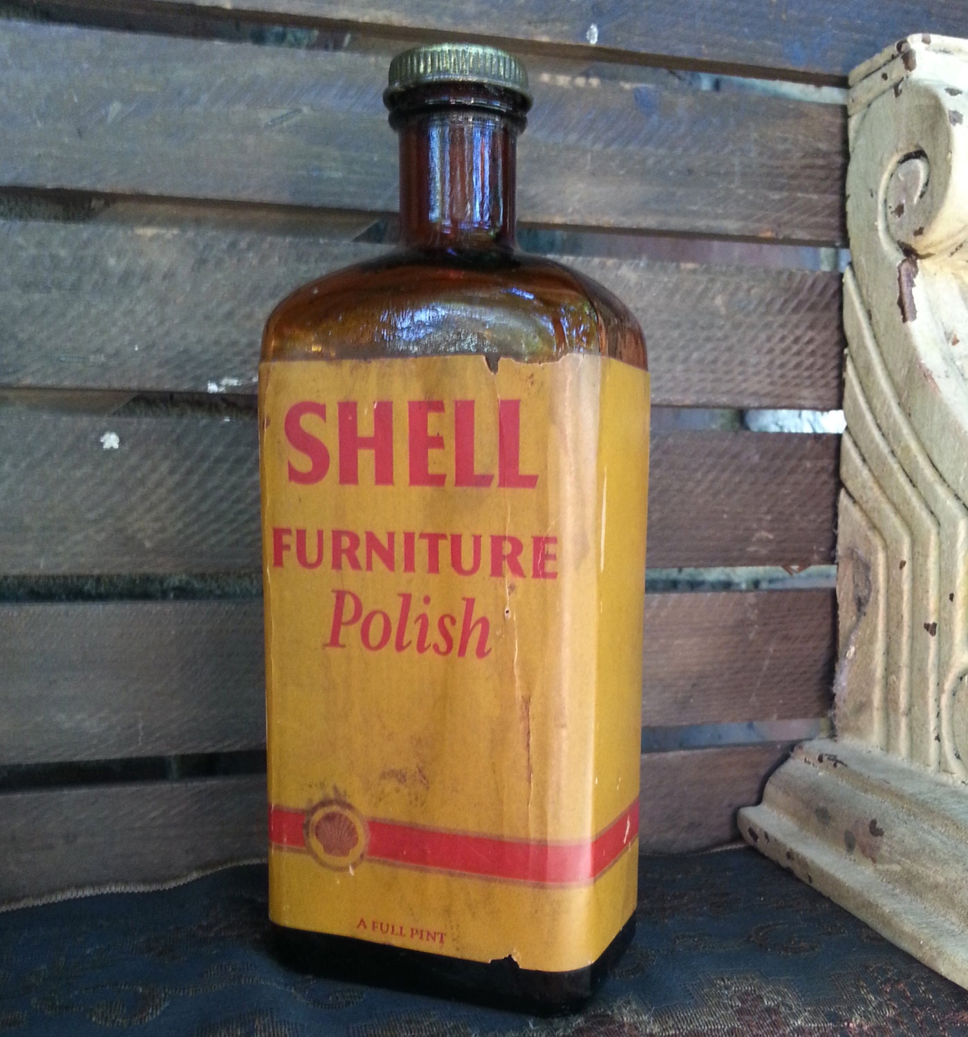 Vintage Shell (Gasoline) Furniture Polish Bottle – Old Brown Glass Pint ...
