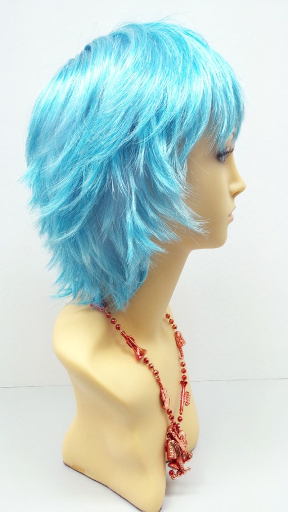 Short Layered Wind Blown Shag Style Light Blue by ParamountWigs
