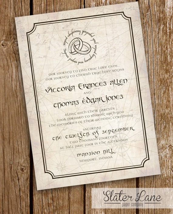 Lord of the Rings Wedding Invitation Map Mordor Elvish