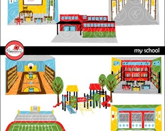 My Community Buildings in FRENCH Clipart: 300 dpi by poppydreamz
