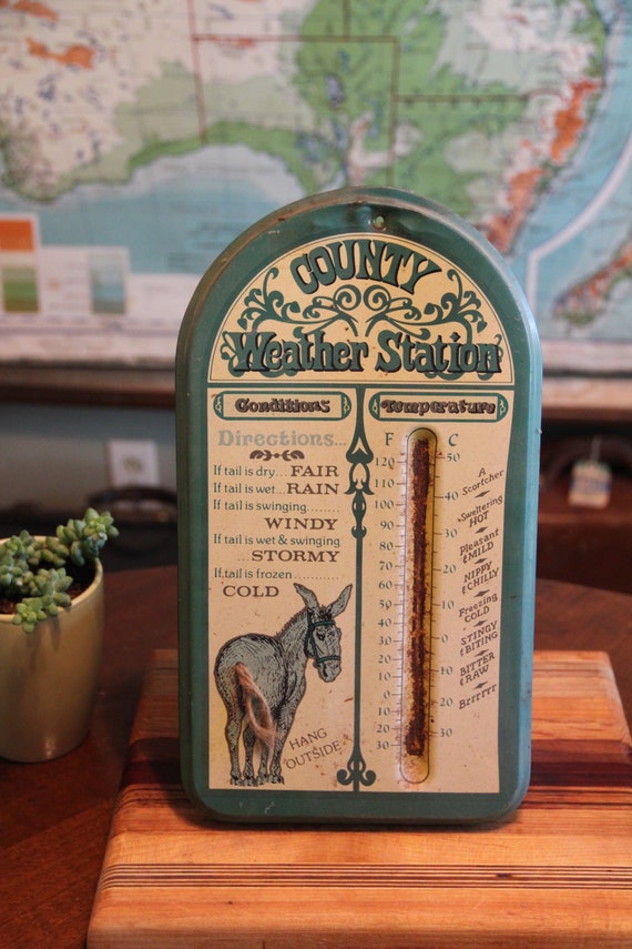 Vintage Outdoor Thermometer Sign with Donkey Country Weather