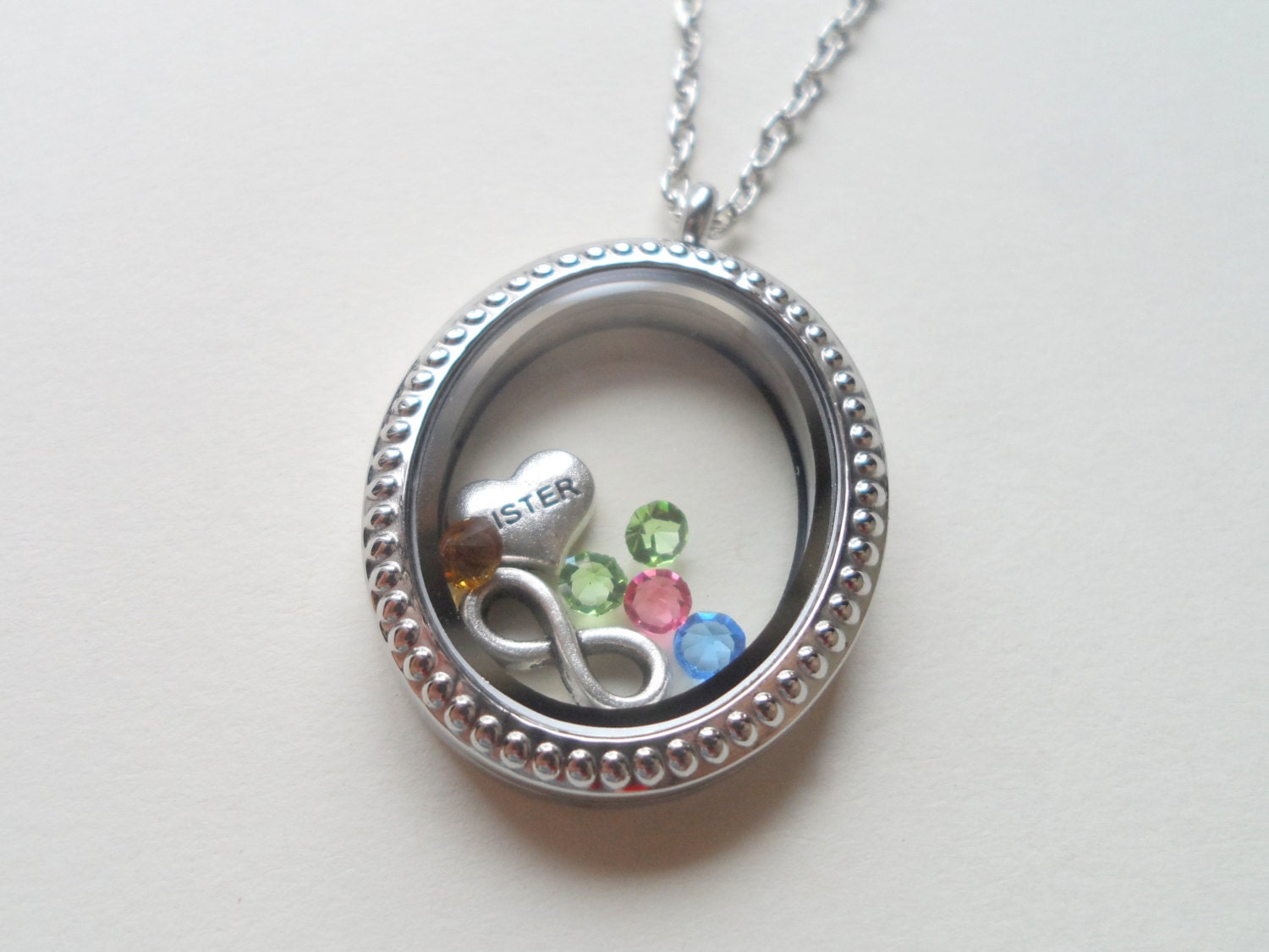 Floating Charm Locket Necklace Birthstone Necklace Mothers