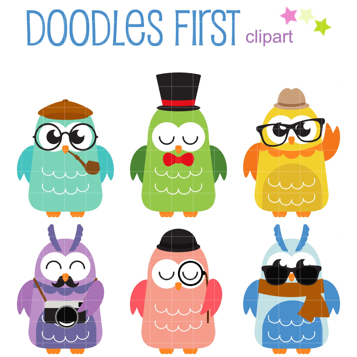 Hippie Owls Clip Art for Scrapbooking Card Making Cupcake