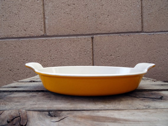 Vintage Cousances Enamel Cast Iron Au Gratin Pan 24 Yellow