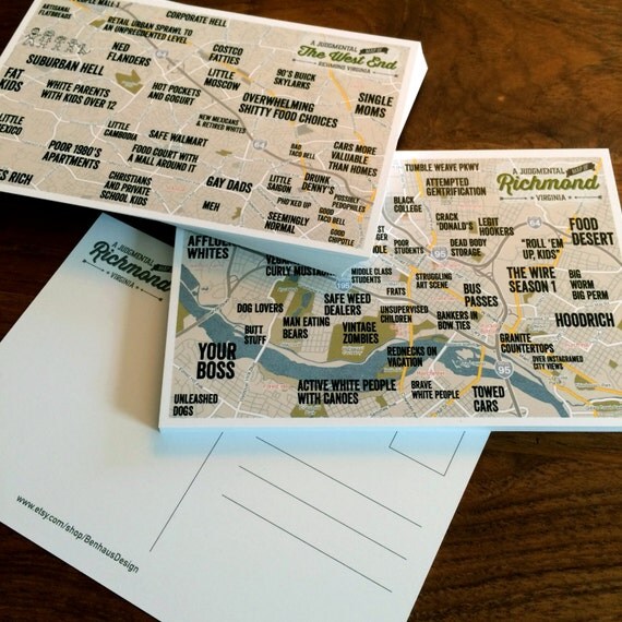 Judgmental Map of Richmond Virginia 10 Postcards