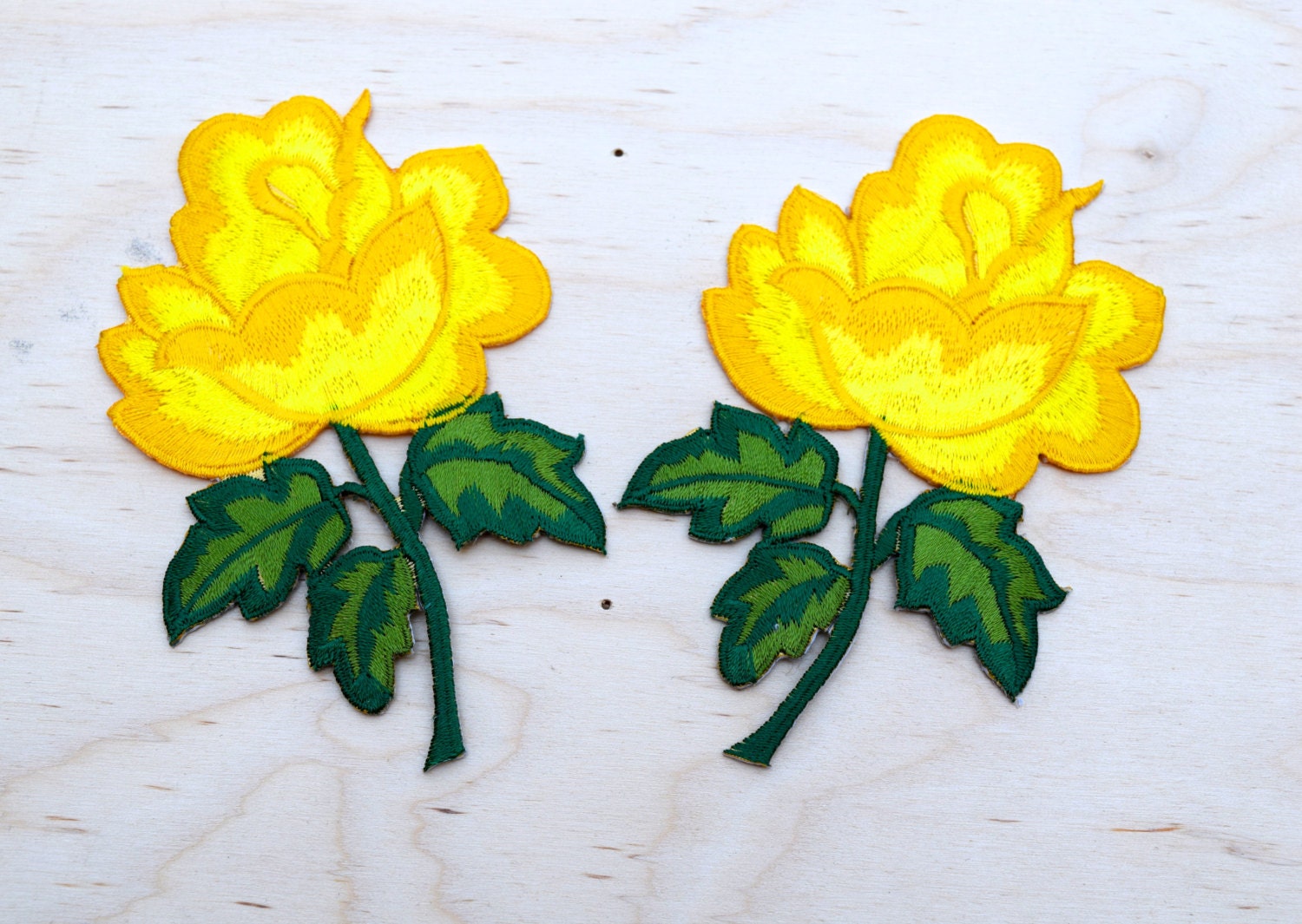 2 Yellow Rose Flower Patches Embroidery Flower Applique