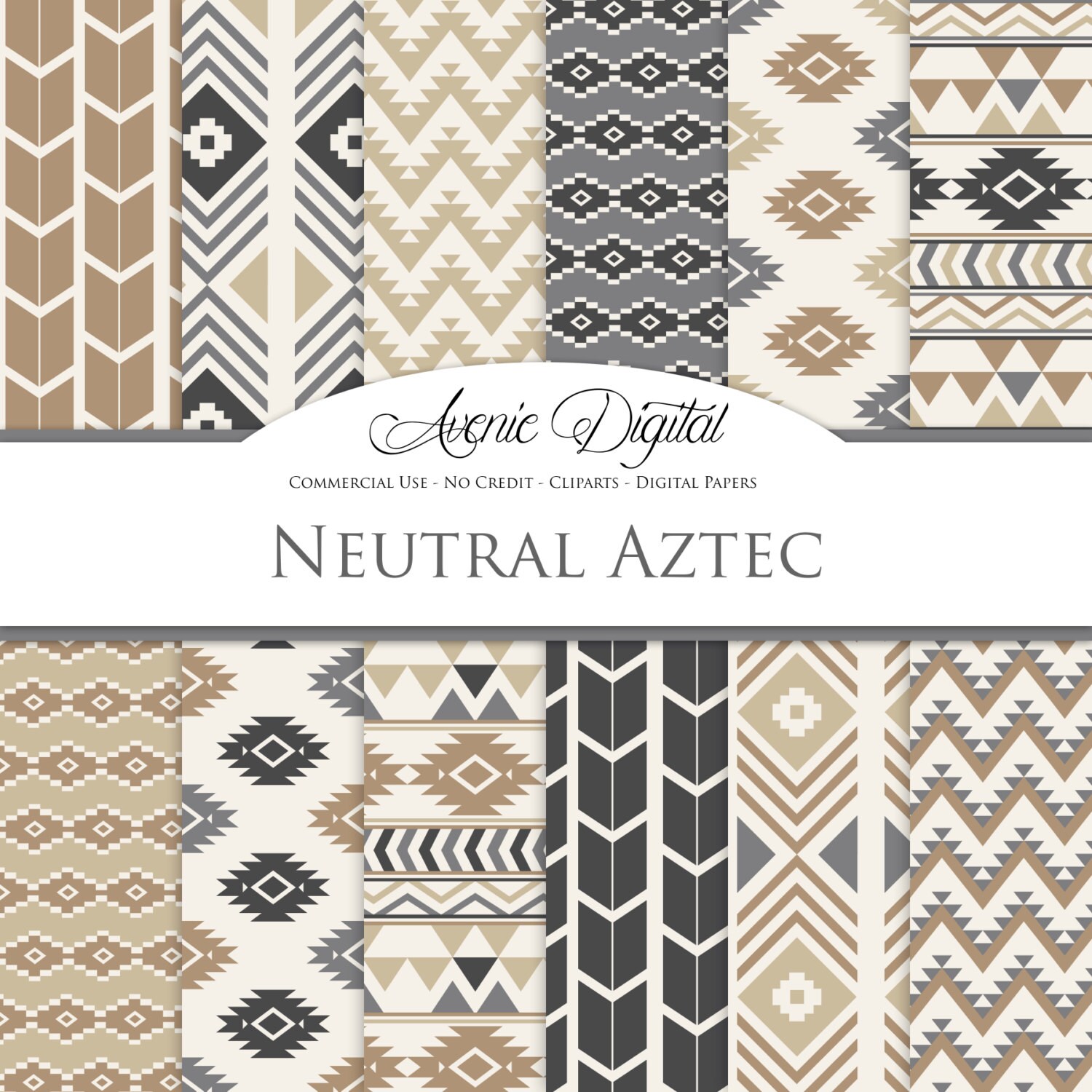 Neutral Aztec Digital Paper. Scrapbook by AvenieDigital on Etsy