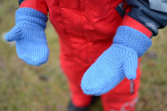 Knit Wool Kids Mittens Hand Knitted Toddler Mittens Blue