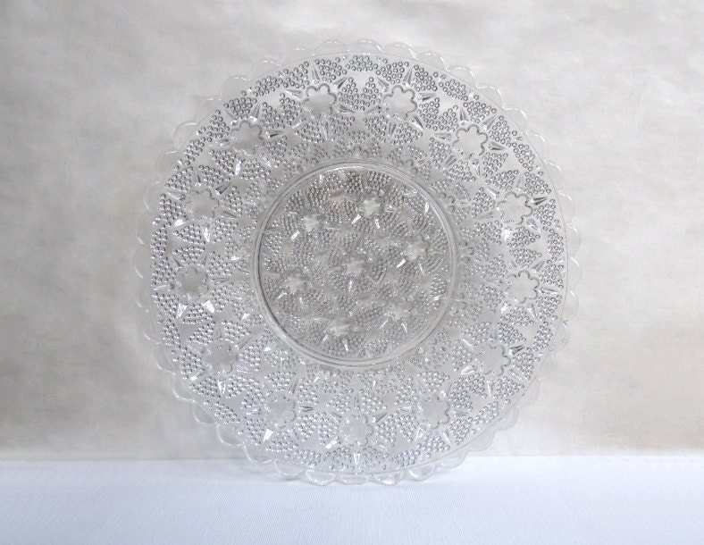 Pressed Glass Cake Plate – Scalloped Edge Diamond Design – Home ...