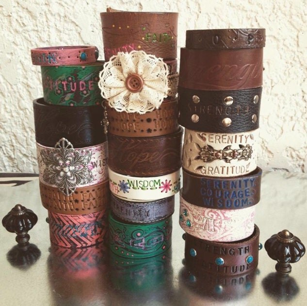 Upcycled Inspirational & Personalized Leather by CreateHopeCuffs